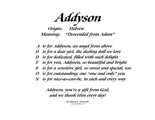 Meaning of Addyson - LindseyBoo