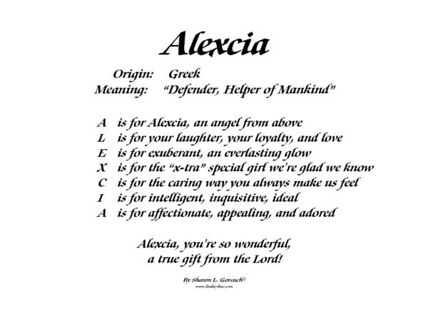Meaning of Alexcia - LindseyBoo