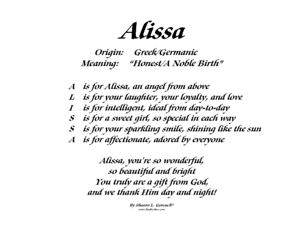 Meaning of Alissa - LindseyBoo