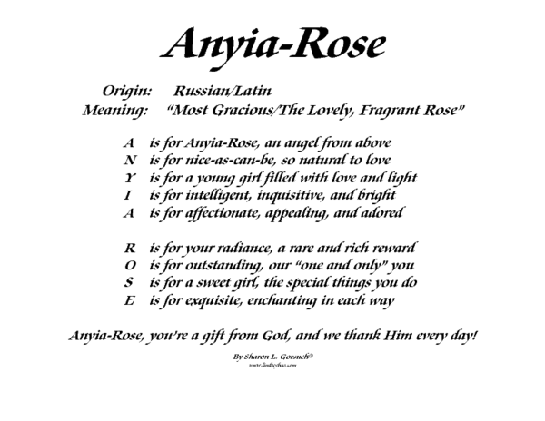 Meaning of Anyia-Rose - LindseyBoo