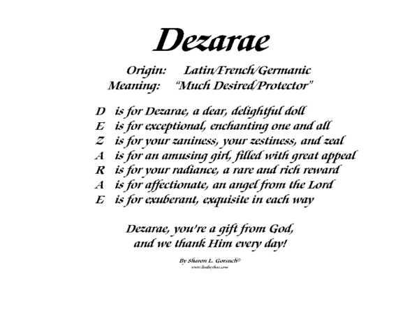Meaning of Dezarae - LindseyBoo