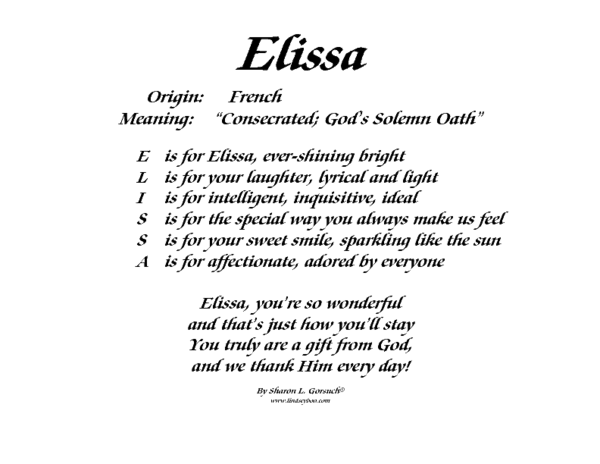 Meaning of Elissa - LindseyBoo