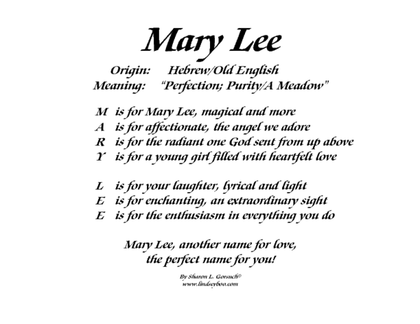 Meaning of Mary Lee - LindseyBoo