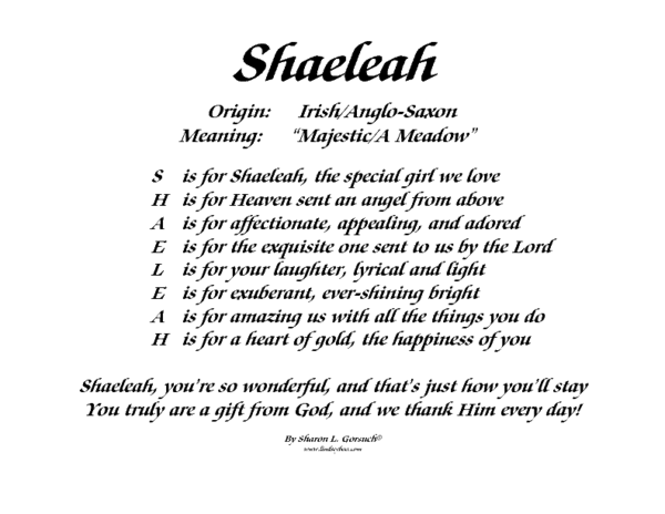 Meaning of Shaeleah - LindseyBoo