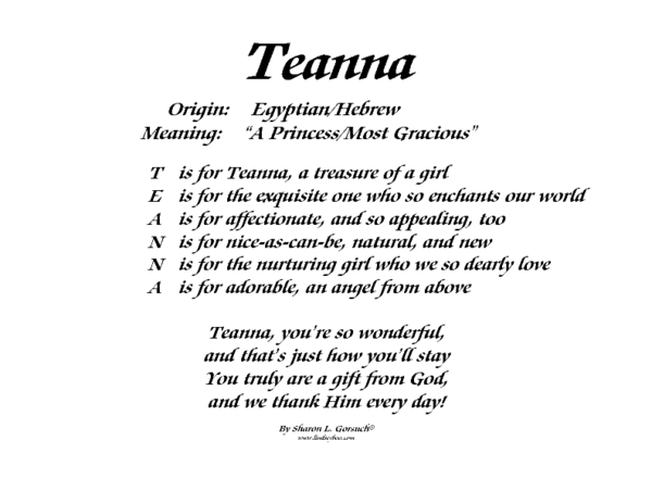 Meaning of Teanna - LindseyBoo