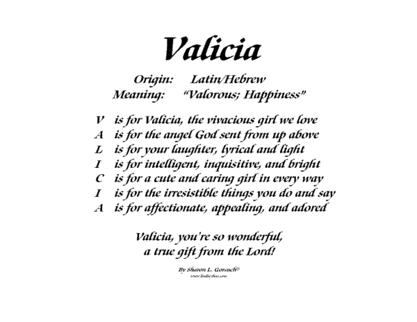 Meaning of Valicia - LindseyBoo